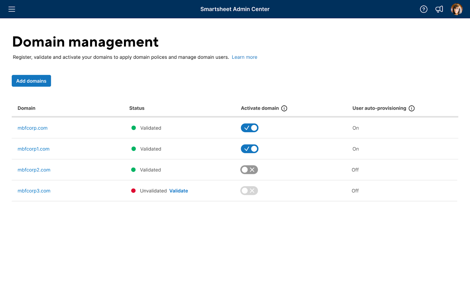 Domain management | Smartsheet Learning Center